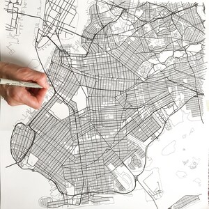 BROOKLYN Map Street Map NEW YORK City Map Drawing Black and White (art ...