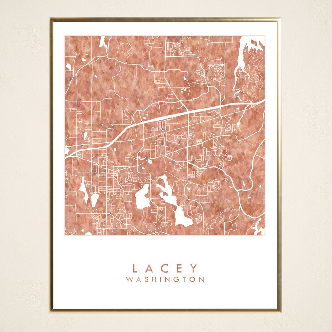 LACEY Map Washington Watercolor Wash Map Print City Block Plan - Etsy