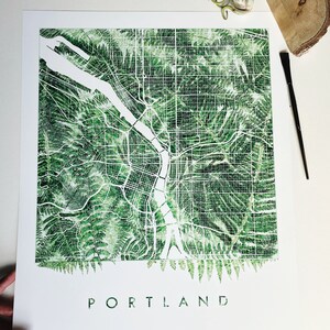 PORTLAND Map Ferns Botanical Map Painting OREGON (art Print) Flora ...