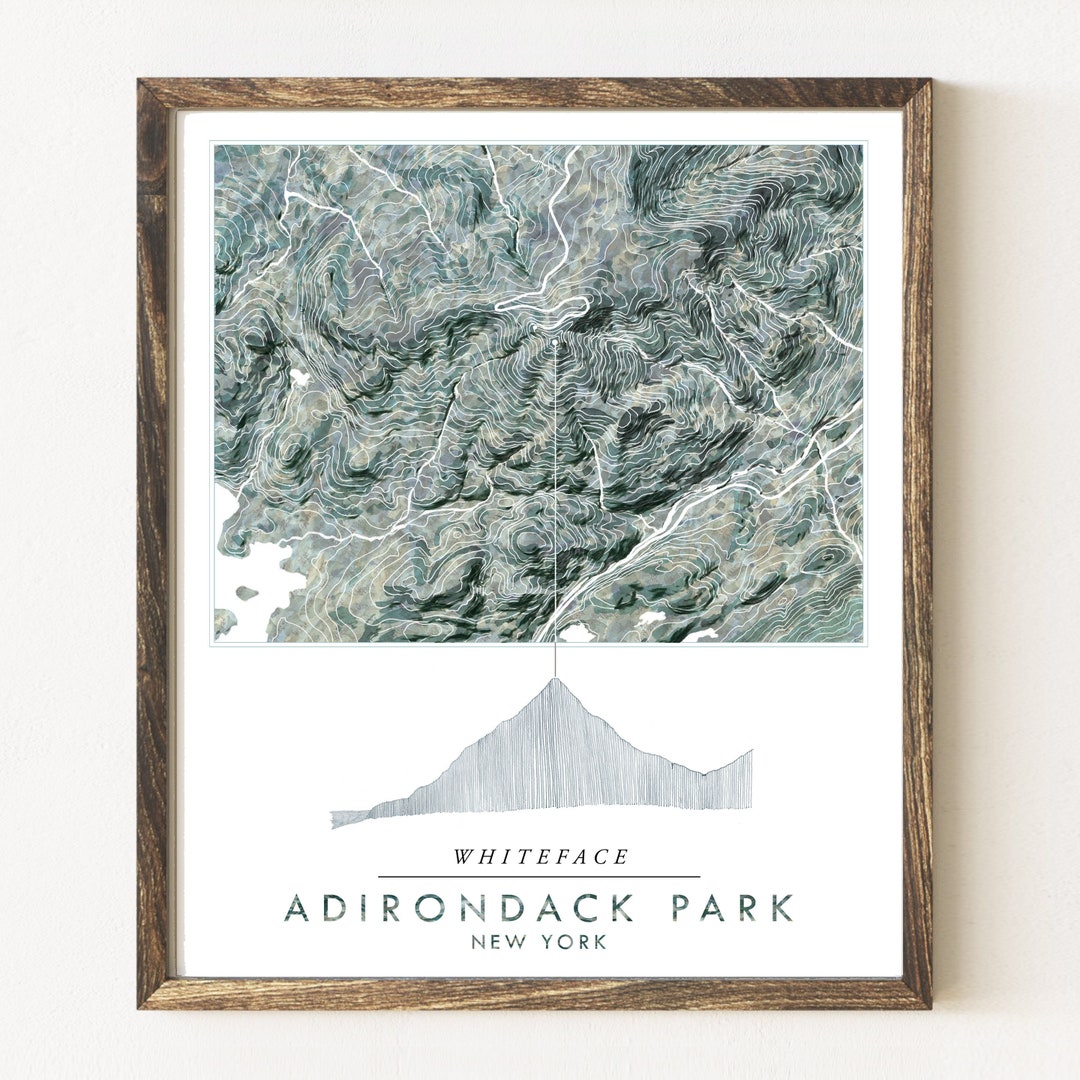 WHITEFACE Adirondacks Peak Map Hand Drawn Painted Topographical Map New ...