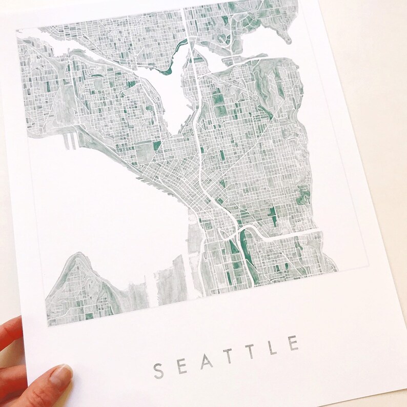 SEATTLE Lake Union Map Watercolor Print WASHINGTON City Block | Etsy