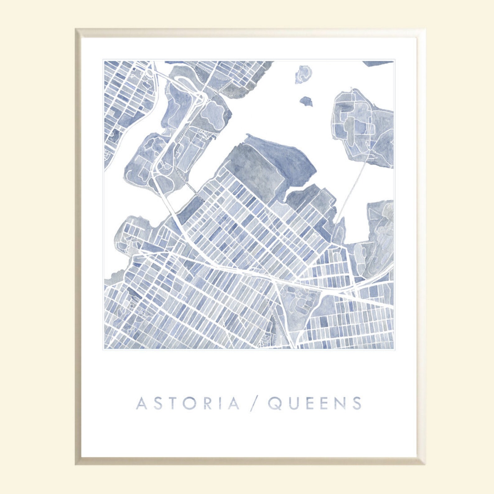 ASTORIA Queens Map Watercolor Print New York City Map Block - Etsy