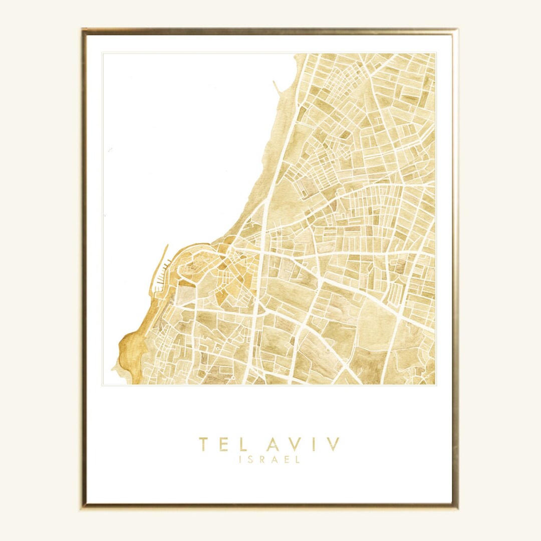 TEL AVIV Yafo Jaffa Map Hand Painted Watercolor Map Print - Etsy