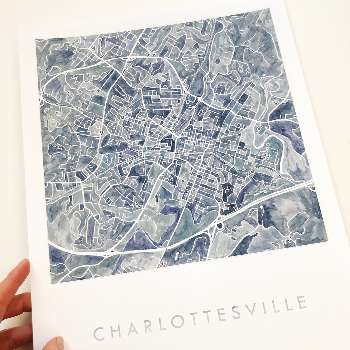 CHARLOTTESVILLE Map Watercolor Print VIRGINIA City Block Plan (art ...
