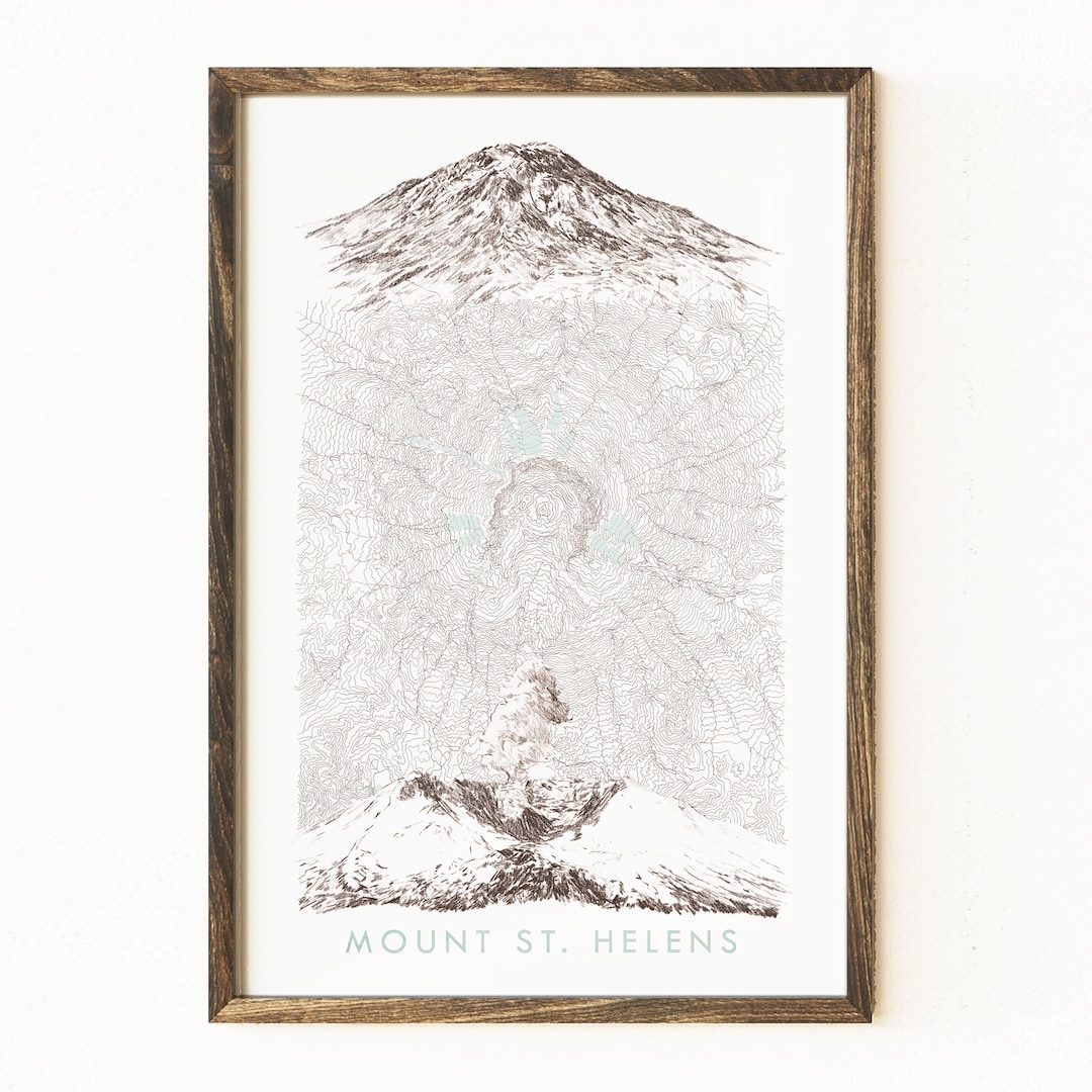 MOUNT ST HELENS Topographic Map and Mountain Sketches Washington (art ...