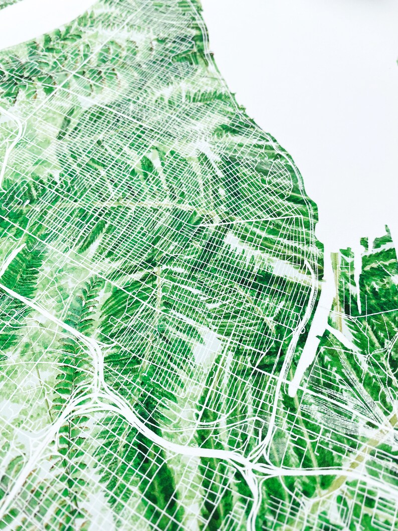 TACOMA Map Ferns Botanical Map Painting WASHINGTON (art Print) Flora ...