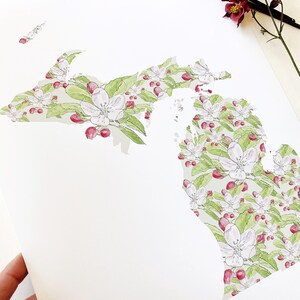 MICHIGAN State Flower Map Watercolor Apple Blossom (art Print) Map Wall ...