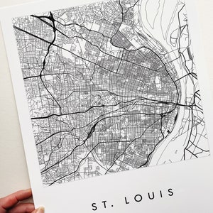 ST LOUIS Missouri Map Street Map Drawing Black and White (art Print ...