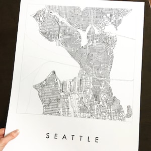 SEATTLE Map Street Map WASHINGTON City Map Drawing Black and White (art ...