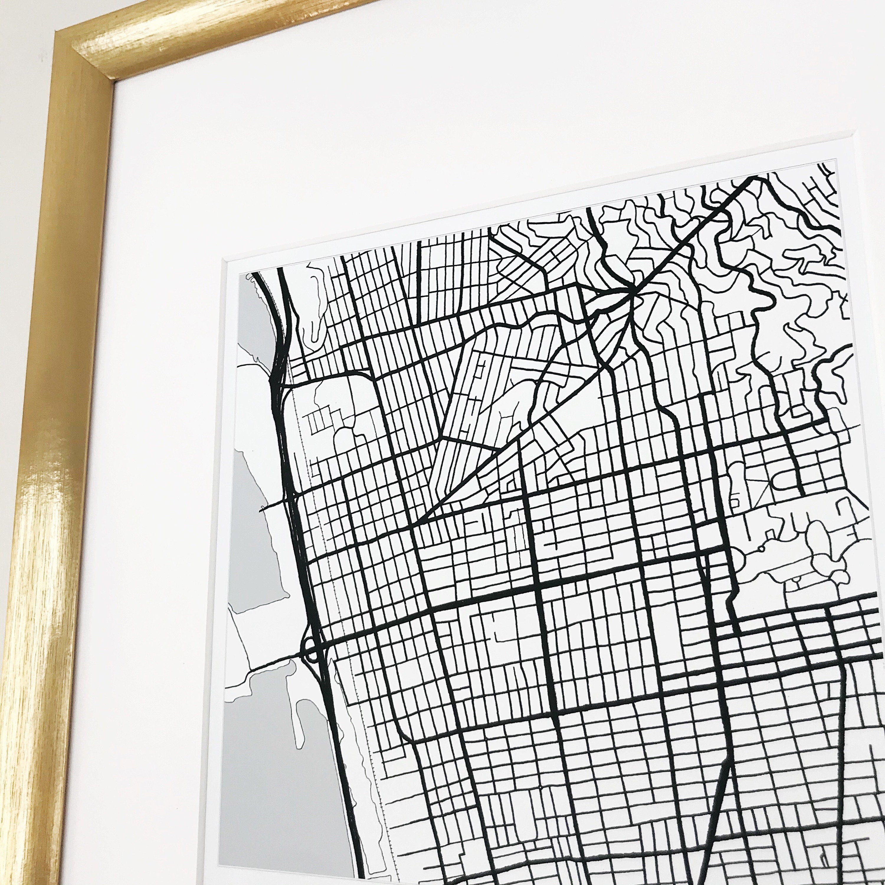 BERKELEY California Map Street Map Drawing Black and White (art Print ...