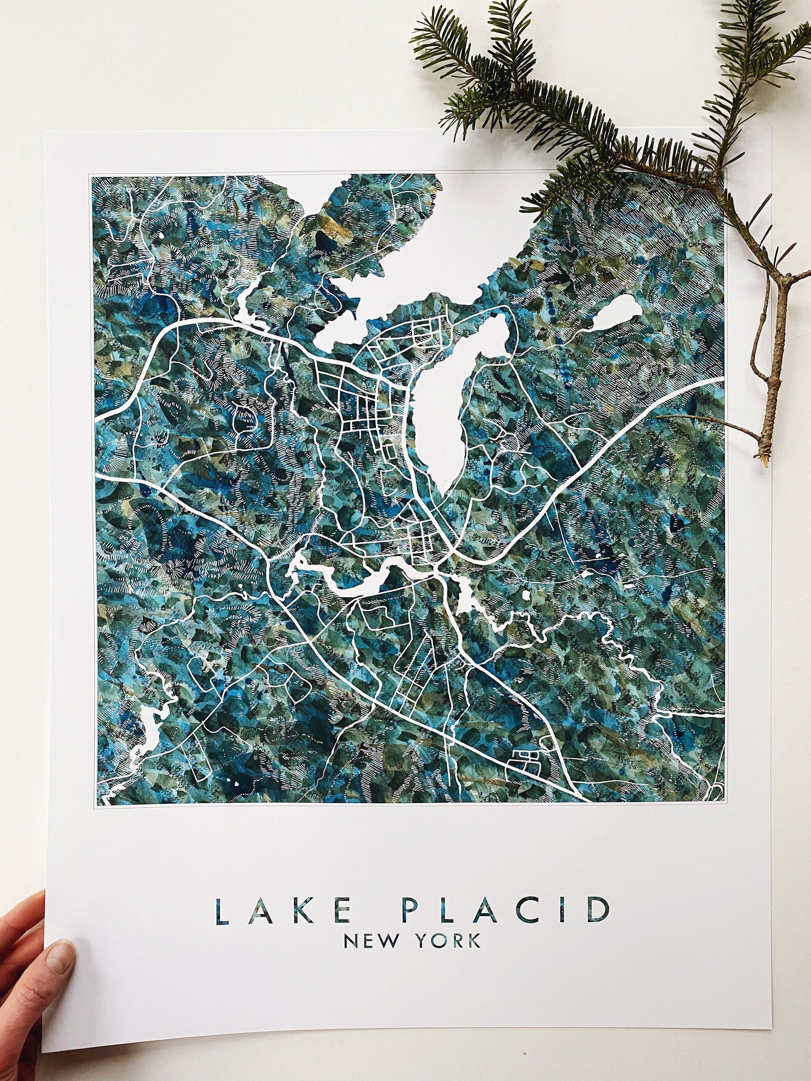 LAKE PLACID Map Urban Fabric Watercolor Texture Painting New York City ...