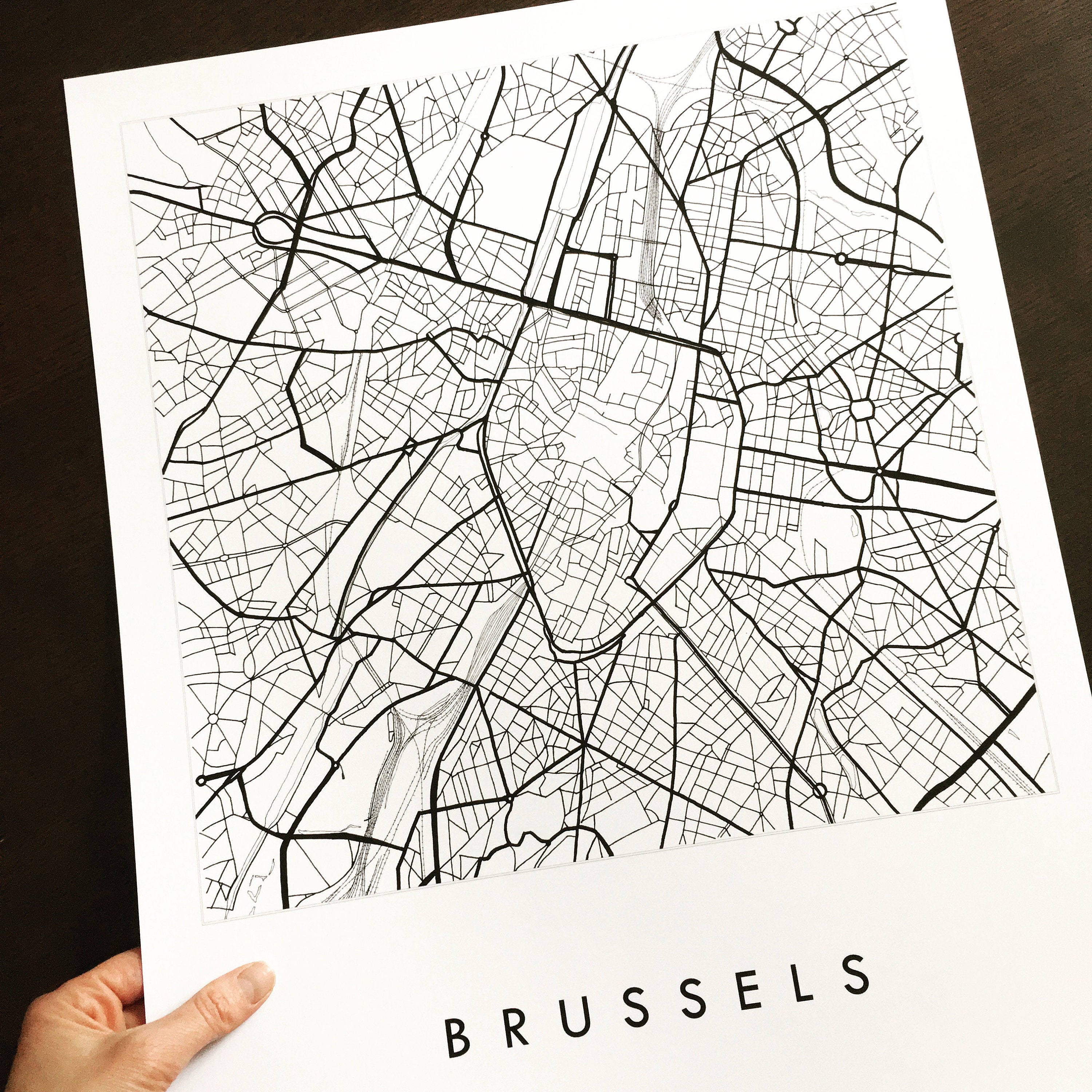 BRUSSELS Map Hand Drawn Street Map BELGIUM City Map Drawing Black and ...