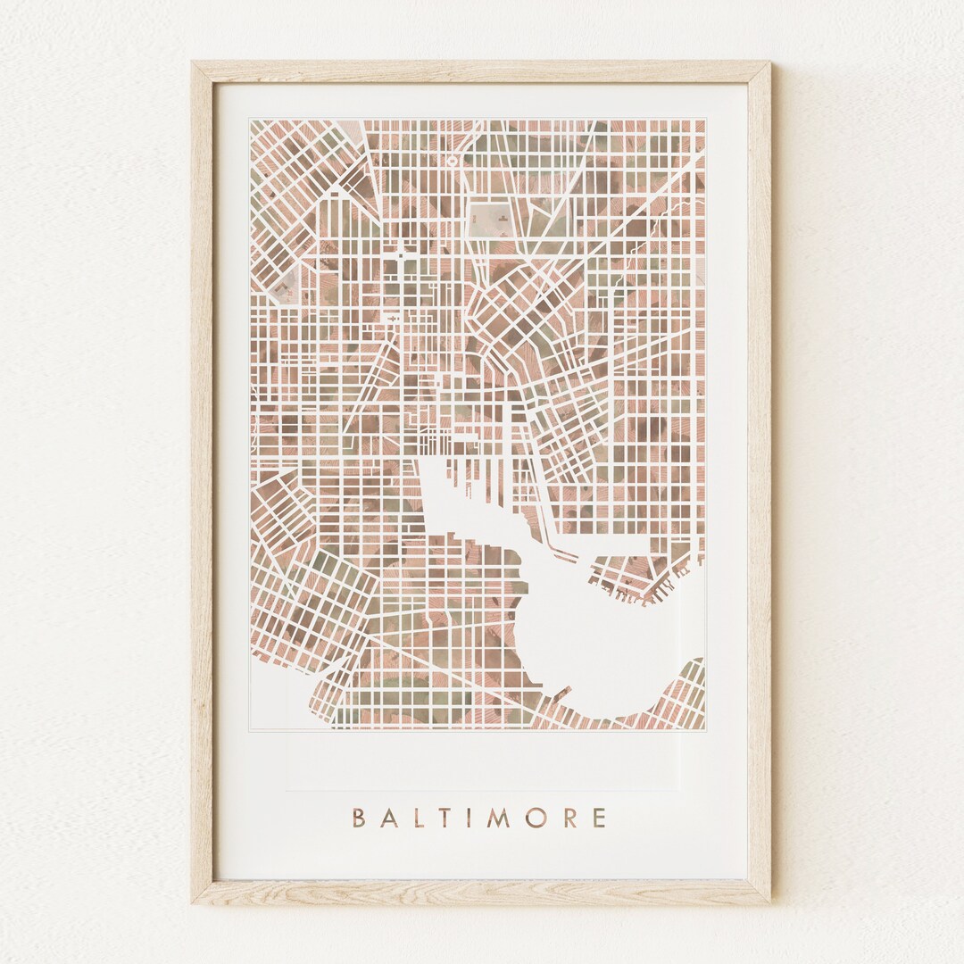 BALTIMORE Map Watercolor Print MARYLAND City Block Plan (art Print ...