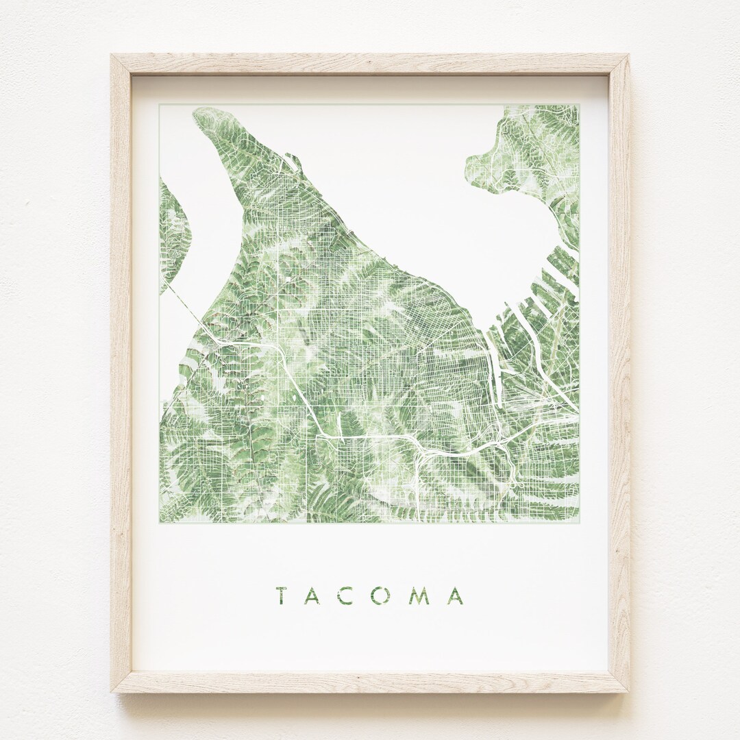 TACOMA Map Ferns Botanical Map Painting WASHINGTON (art Print) Flora ...