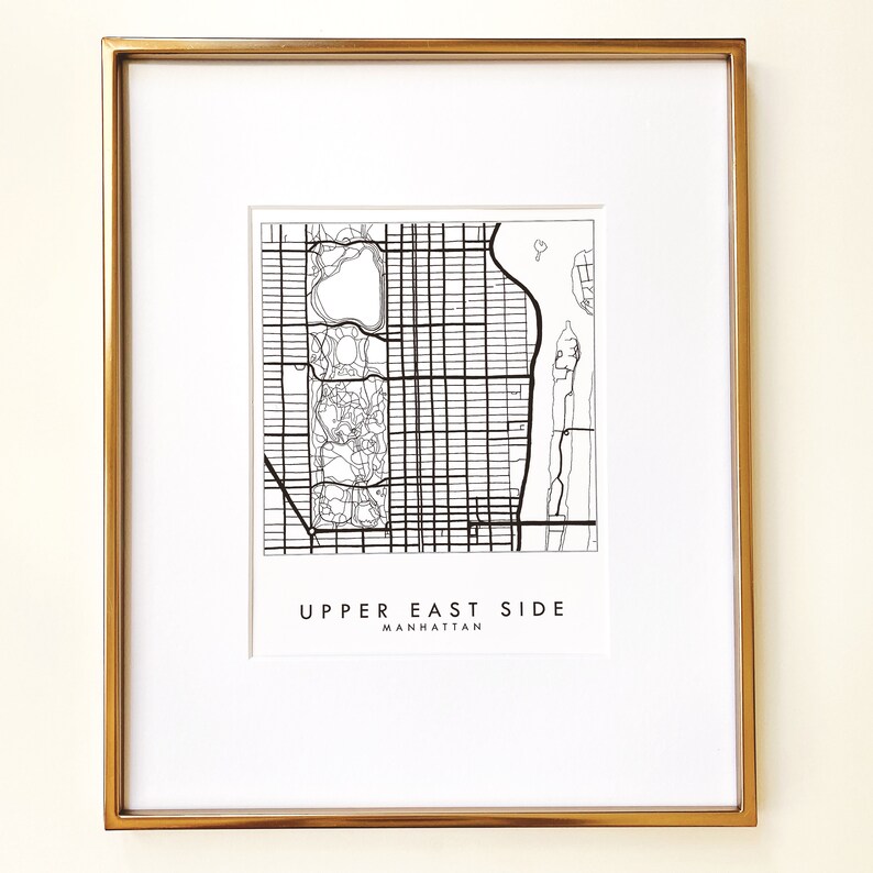 Upper East Side MANHATTAN New York City Hand Drawn Map Street Map ...