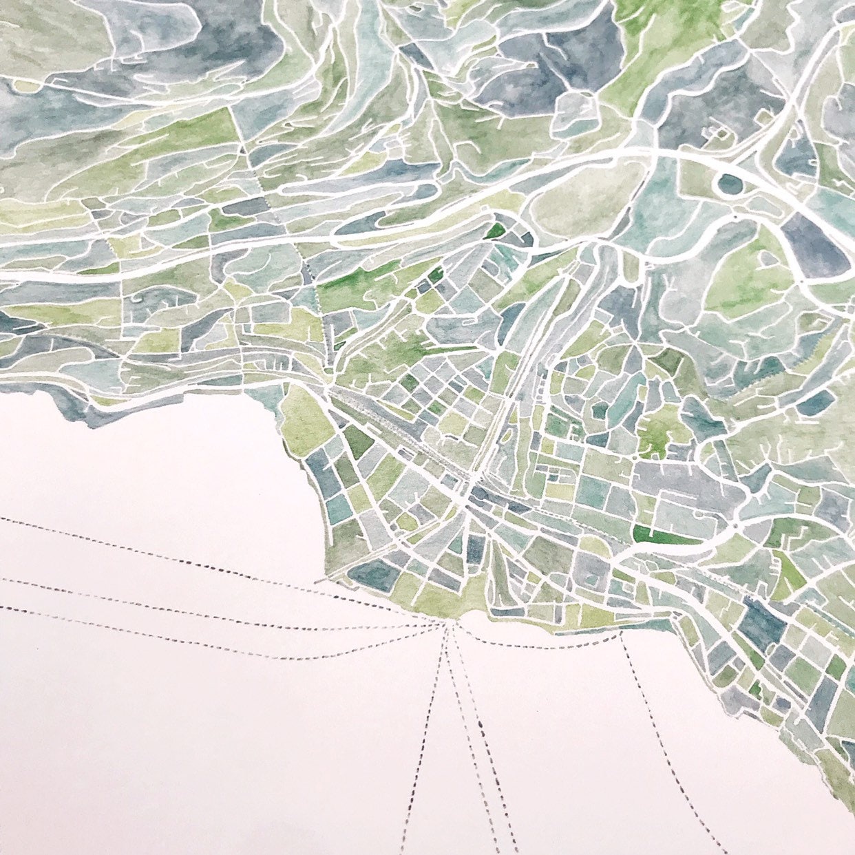 VEVEY Map Hand Painted Watercolor Print SWITZERLAND City Block - Etsy ...