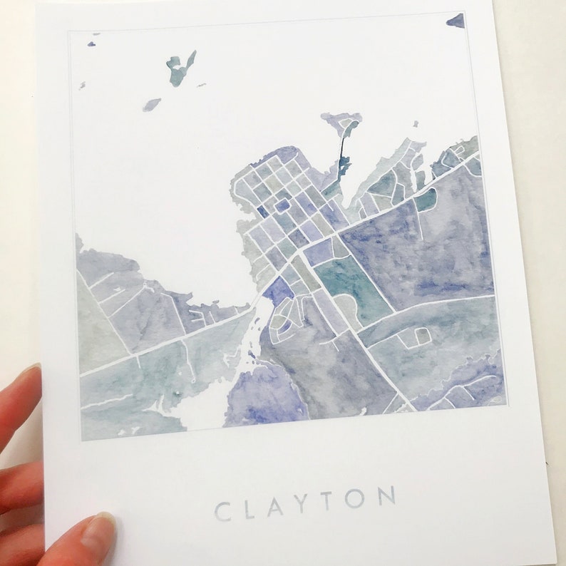 CLAYTON New York Map Watercolor Print City Block Plan art - Etsy
