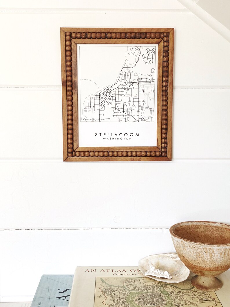 STEILACOOM Map Hand Drawn Street Map WASHINGTON City Map Drawing Black ...