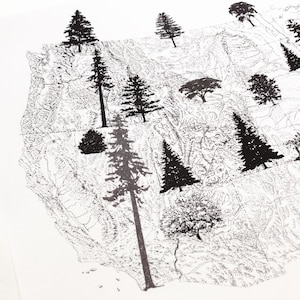 STATE Treescape Map Drawing (art Print) American USA State Trees Earth ...