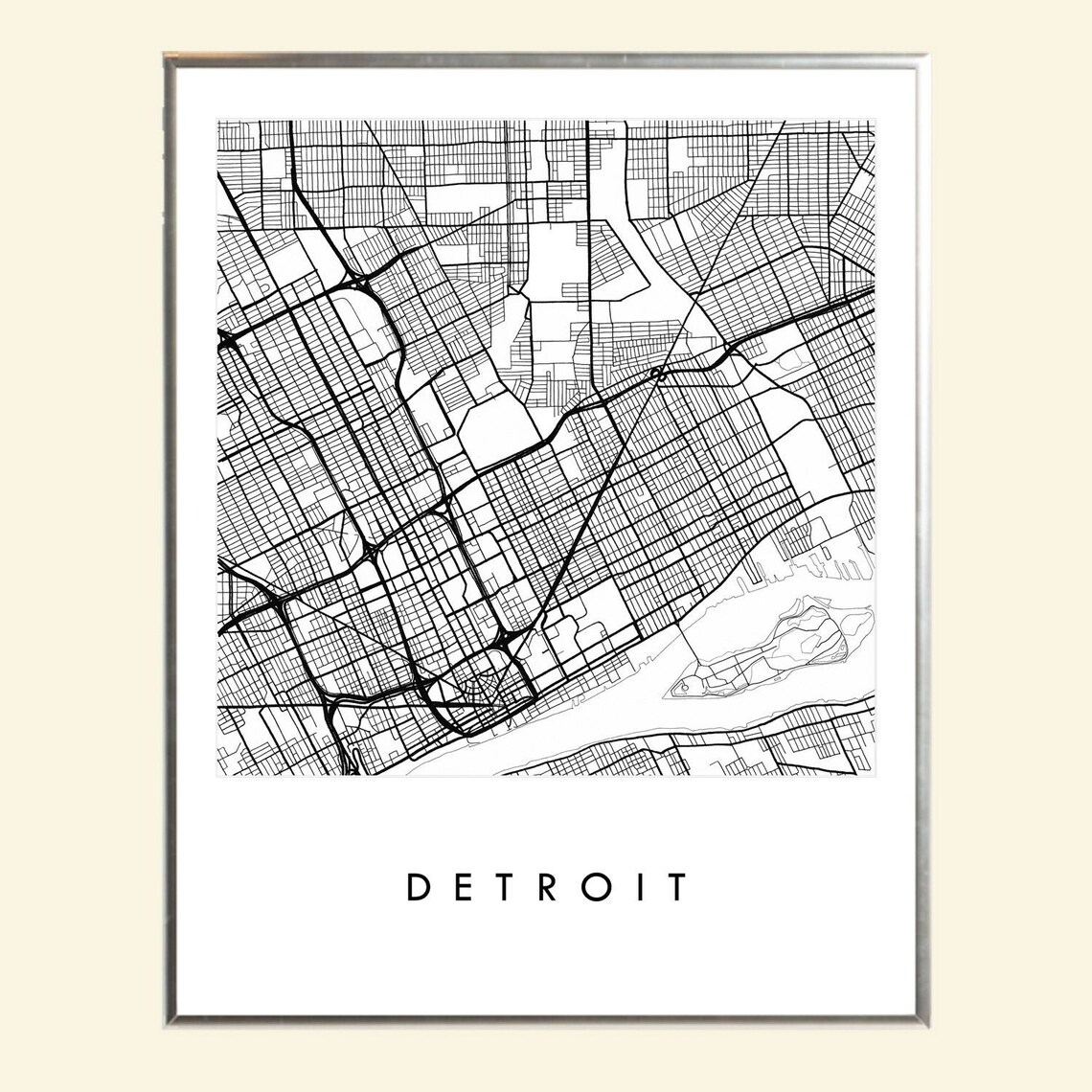 DETROIT Map Street Map MICHIGAN City Map Drawing Black and - Etsy
