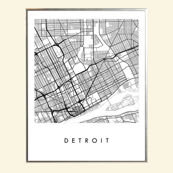 DETROIT Map Street Map MICHIGAN City Map Drawing Black and - Etsy