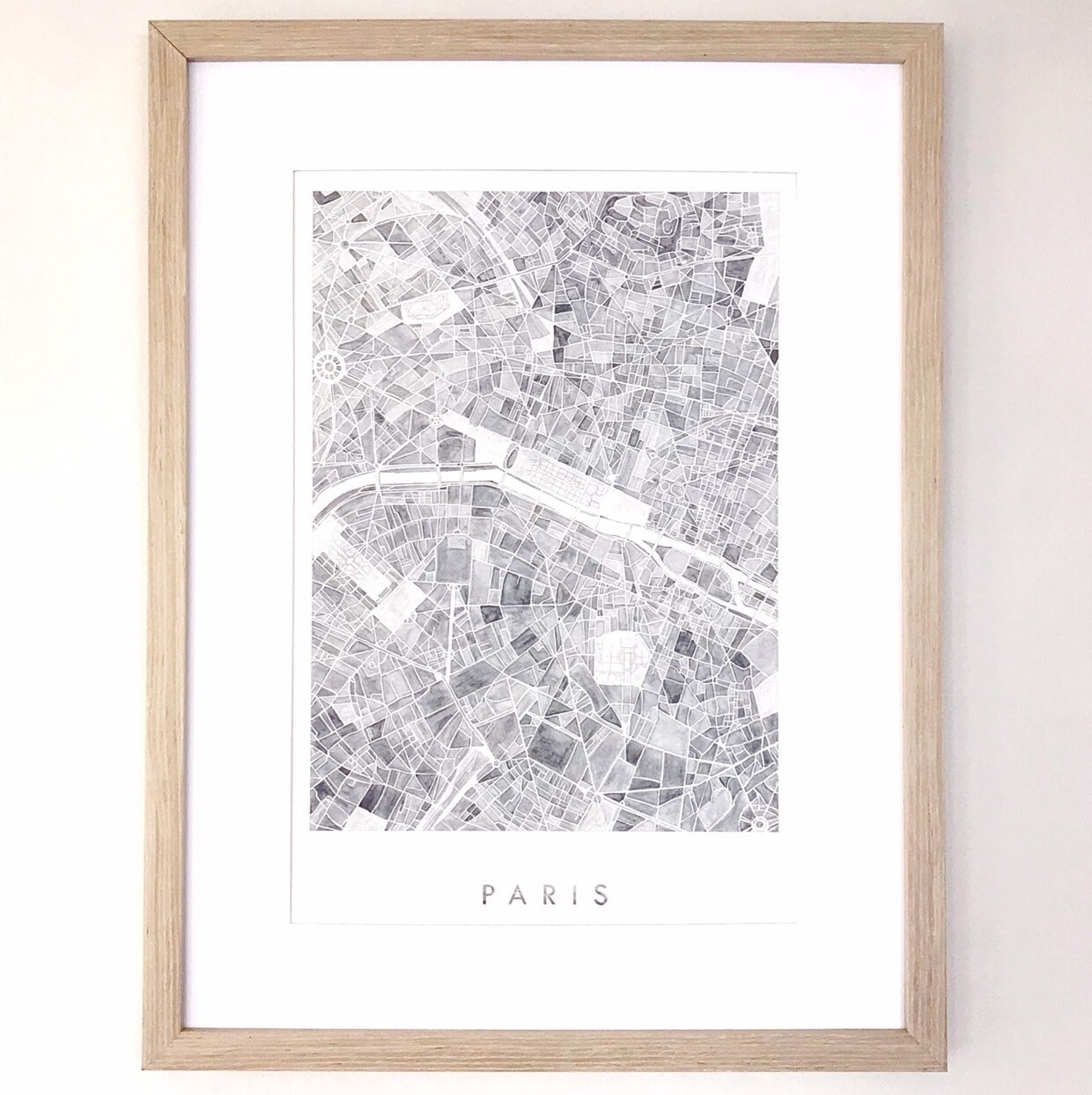 PARIS Map Hand Painted Watercolor Print FRANCE City Block Plan (art ...