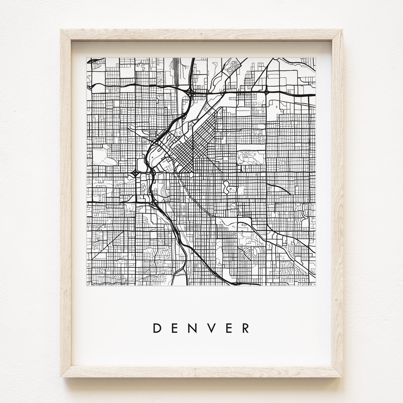 DENVER Street Map COLORADO City Map Drawing Black and White (art Print ...