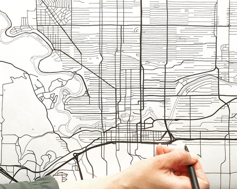 SPOKANE Map Street Map WASHINGTON City Map Drawing Black and | Etsy