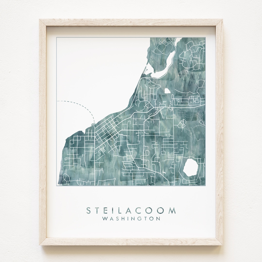 STEILACOOM Map Washington Watercolor Wash Map Print City Block Plan ...