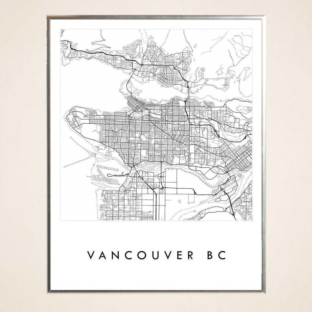 VANCOUVER British Columbia Map Hand Drawn Street Map BC Canada Map ...