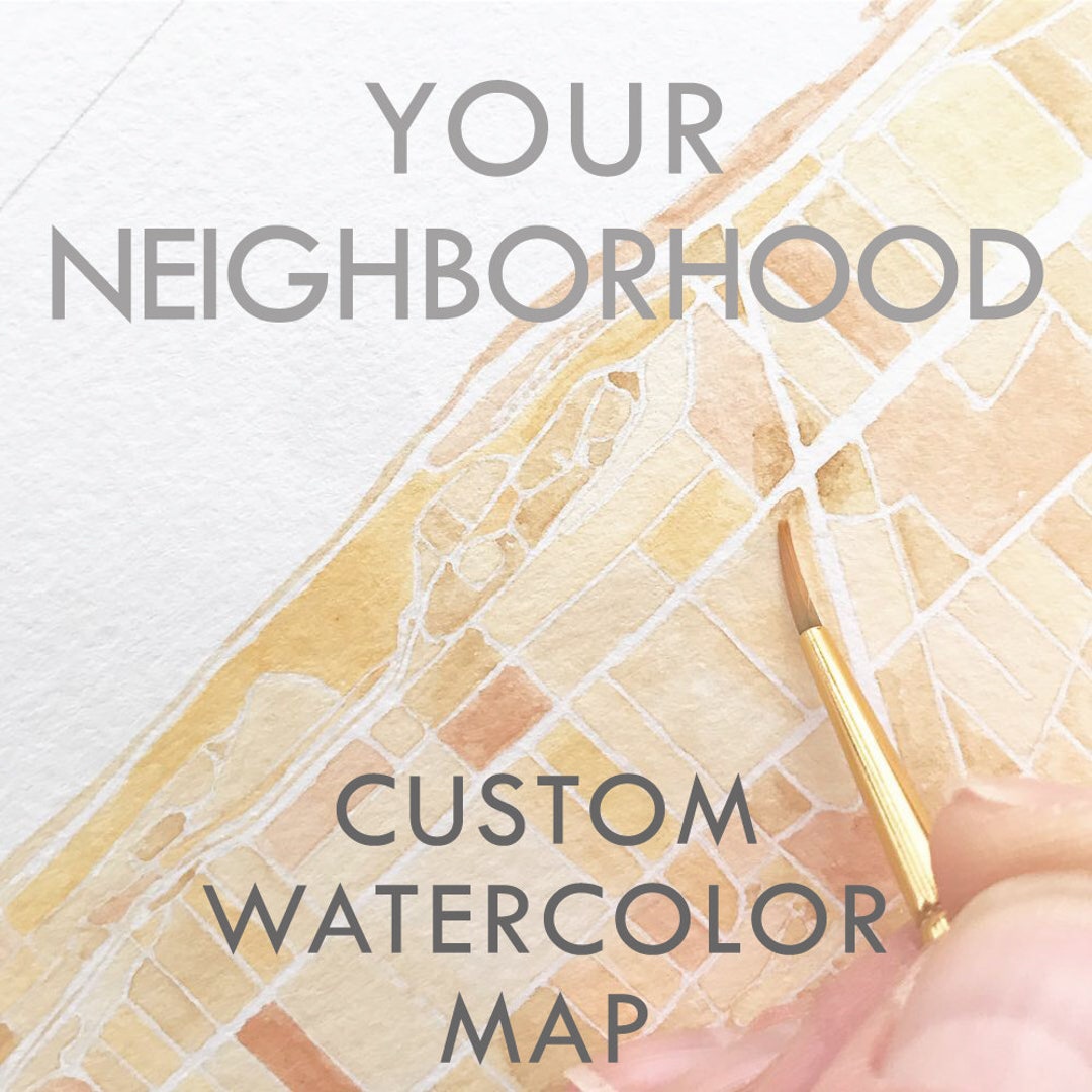 6" Custom Watercolor Map YOUR NEIGHBORHOOD Block Plan (original ...