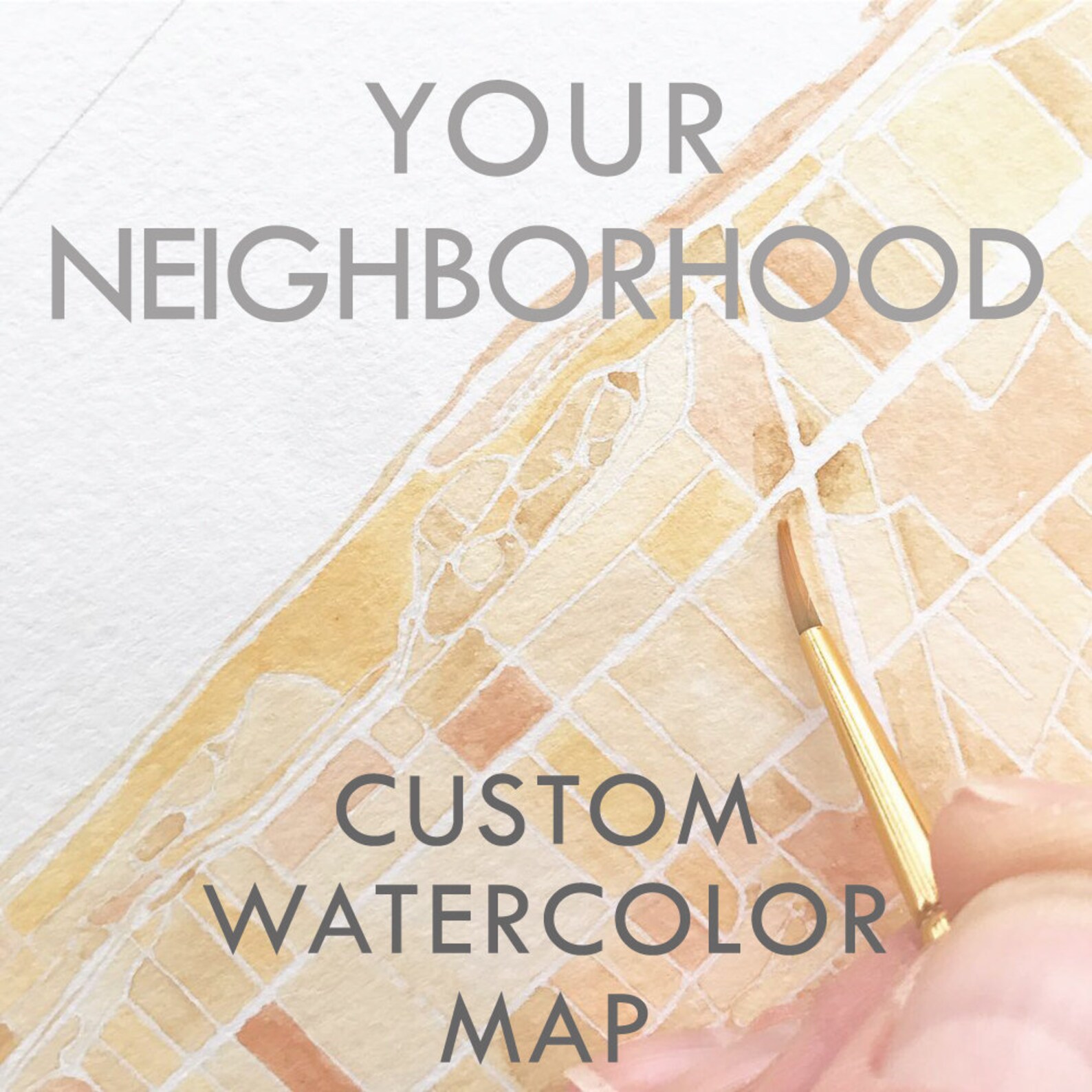 6 Custom Watercolor Map YOUR NEIGHBORHOOD Block Plan | Etsy