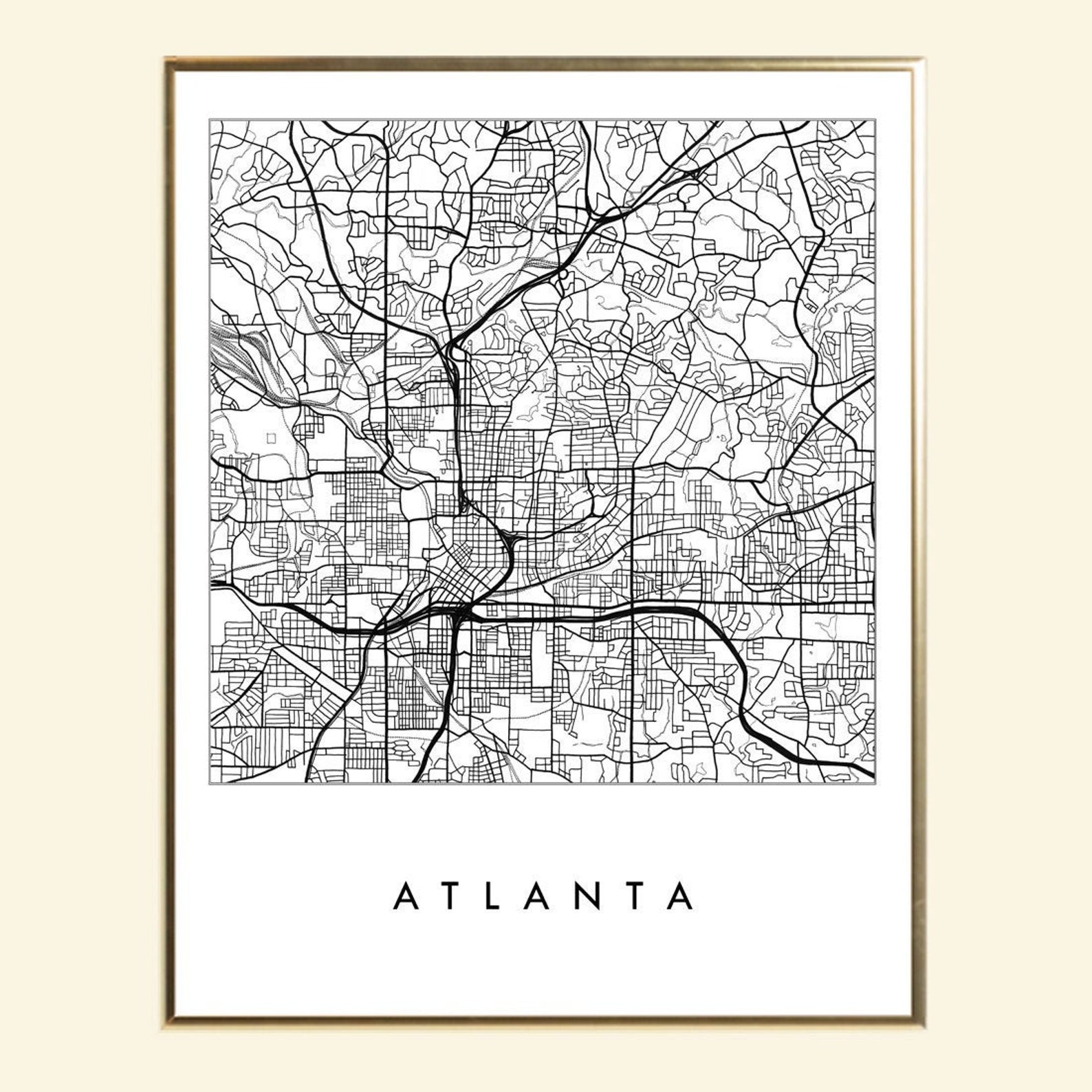 ATLANTA Map Street Map Georgia City Map Drawing Black and | Etsy