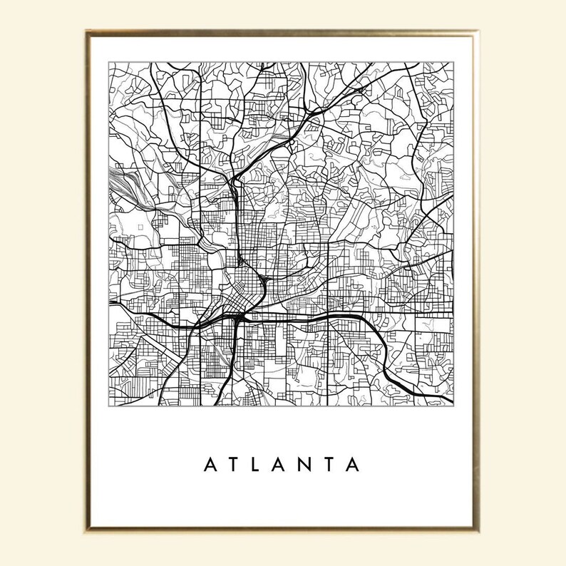 ATLANTA Map Street Map Georgia City Map Drawing Black and - Etsy