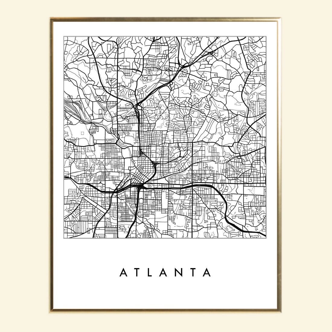 ATLANTA Map Street Map Georgia City Map Drawing Black and | Etsy