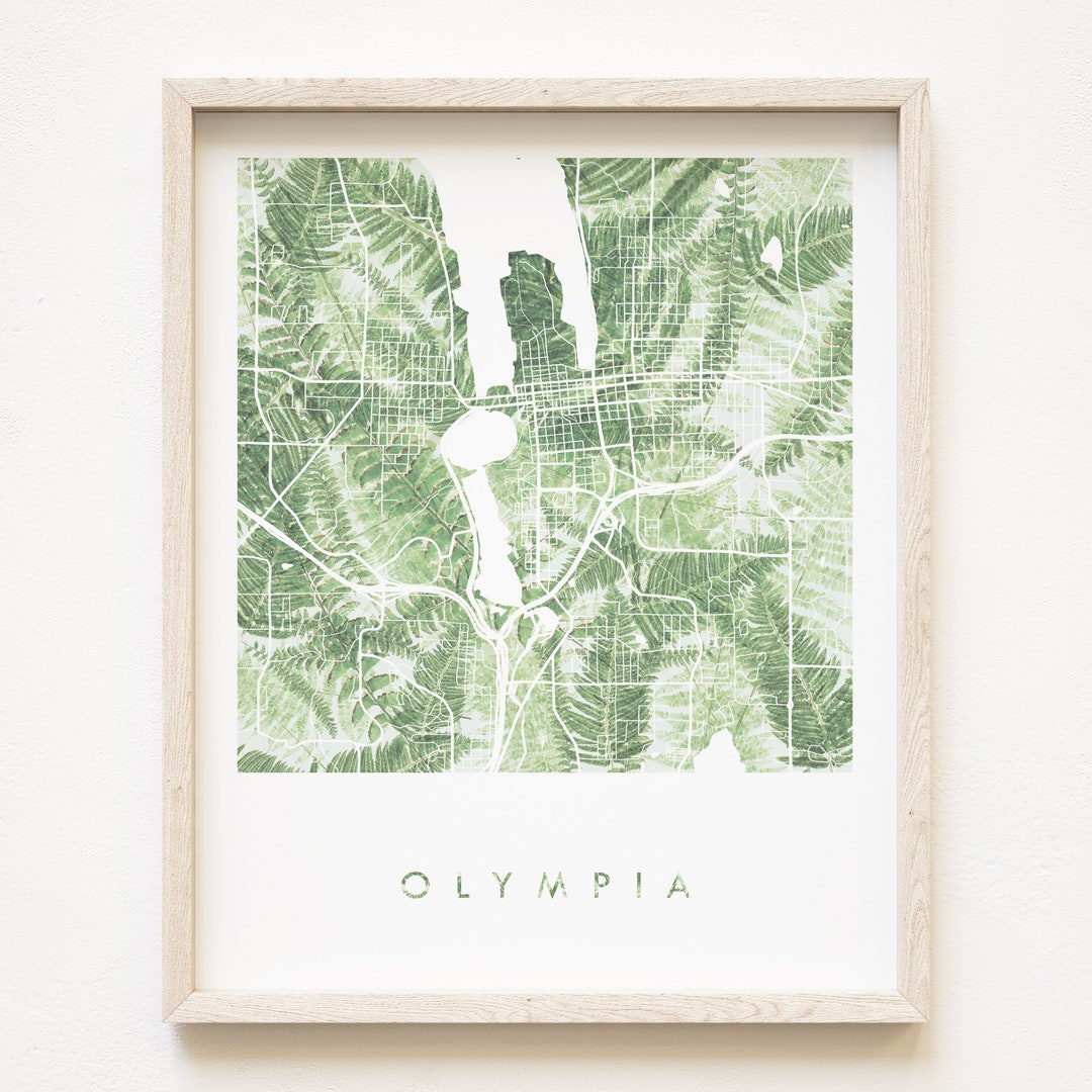 OLYMPIA Map Ferns Botanical Map Painting WASHINGTON (art Print) Flora ...
