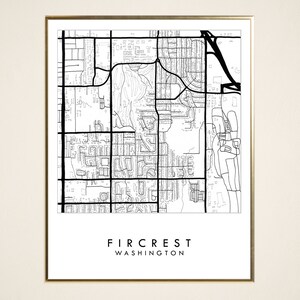 FIRCREST Street Map WASHINGTON City Map Drawing Black and - Etsy