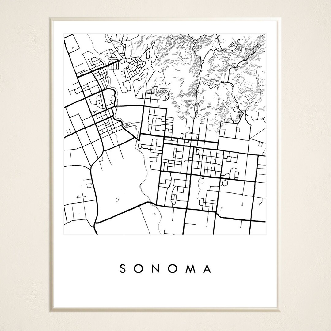 SONOMA California Hand Drawn Topographic Map Drawing art Print Russian ...