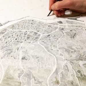 16" Custom Watercolor Art Map YOUR CITY Block Plan (original Watercolor ...