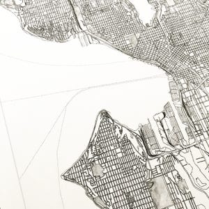 SEATTLE Map Street Map WASHINGTON City Map Drawing Black and White (art ...