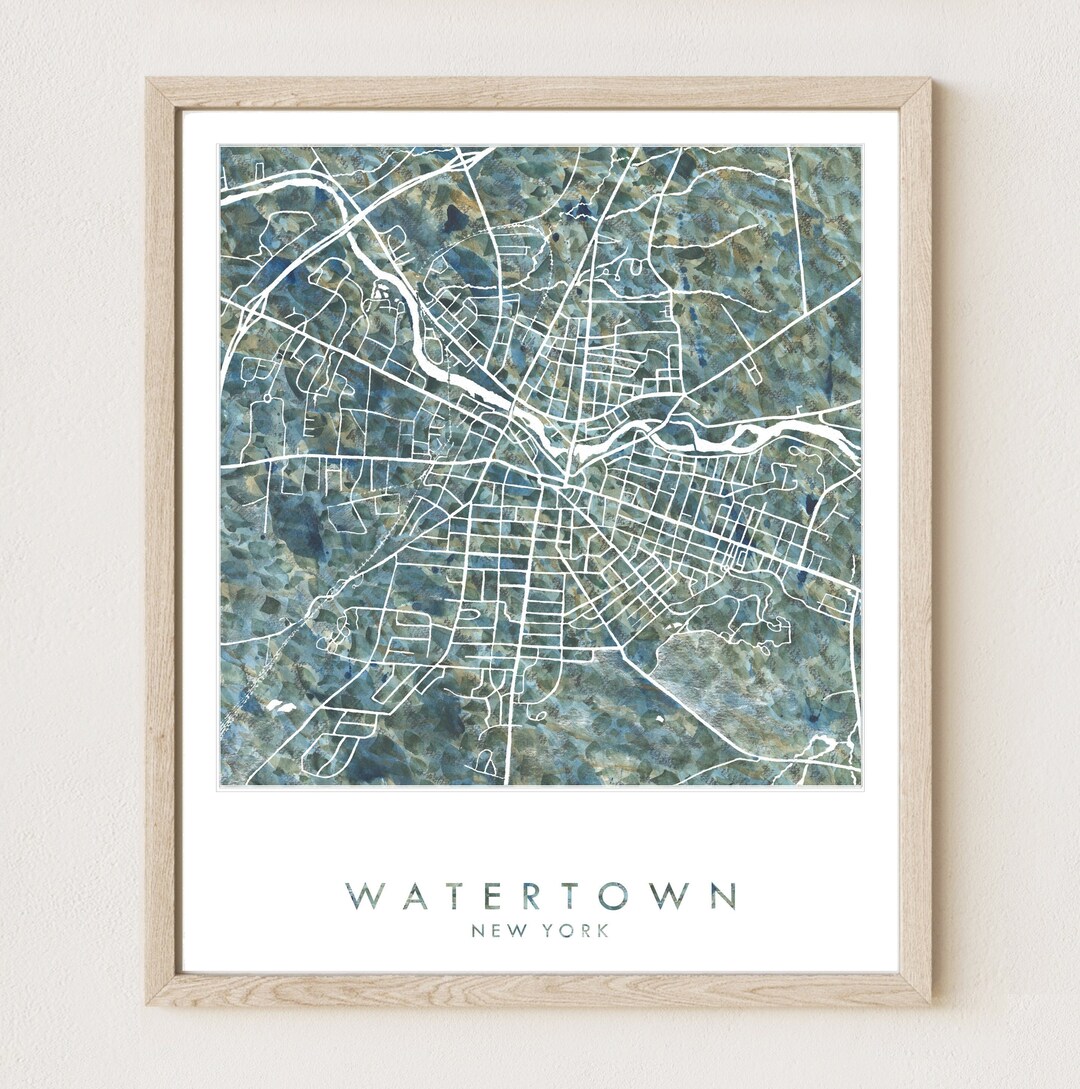 WATERTOWN Map Urban Fabric Watercolor Texture Painting New York City ...