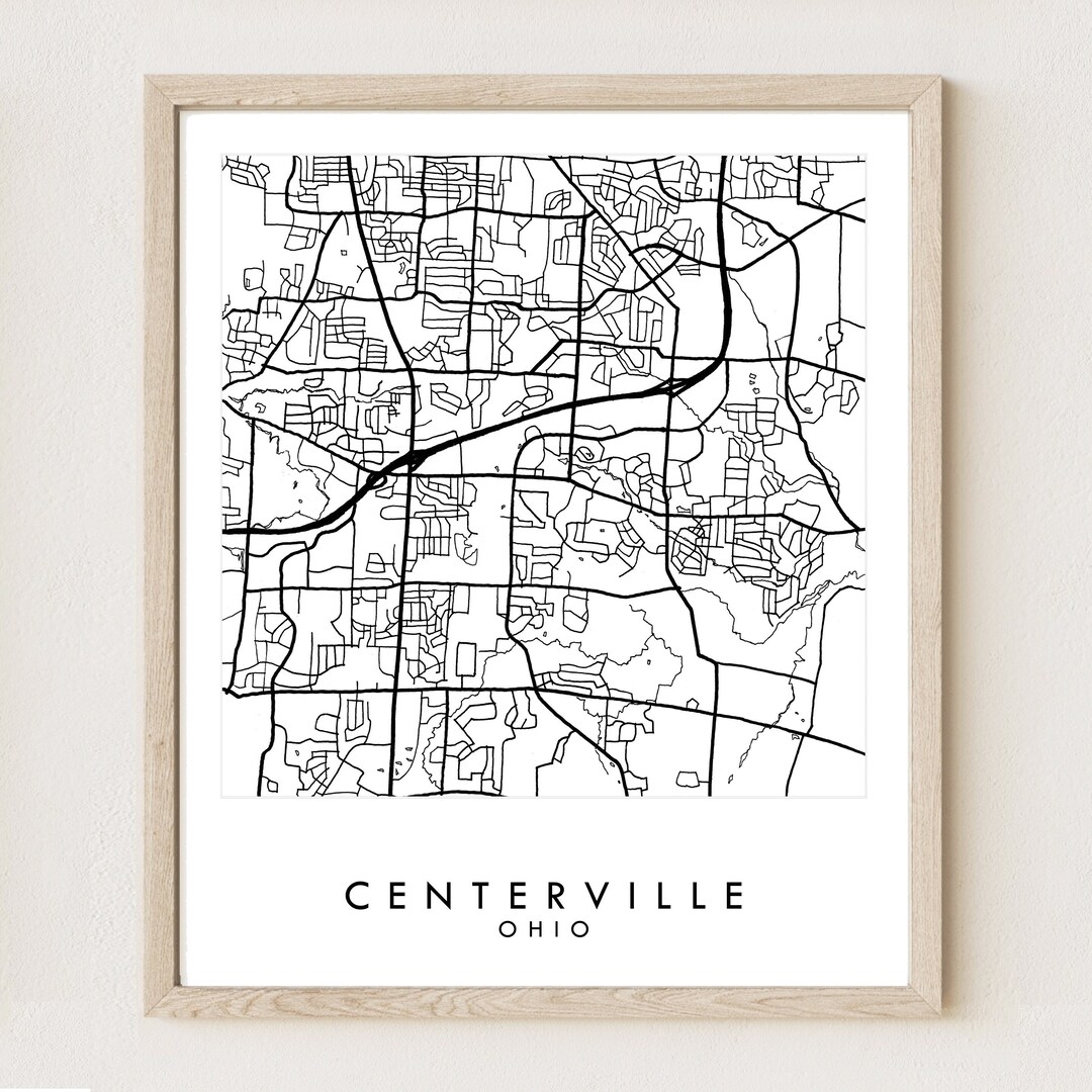 CENTERVILLE Map Street Map Dayton OHIO City Map Drawing Black and White ...