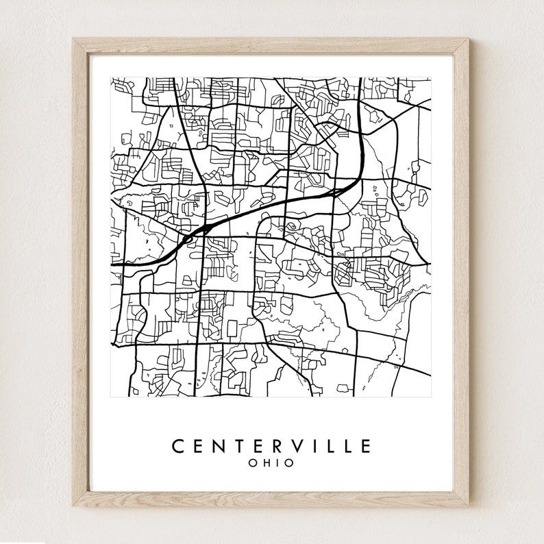 CENTERVILLE Map Street Map Dayton OHIO City Map Drawing Black - Etsy