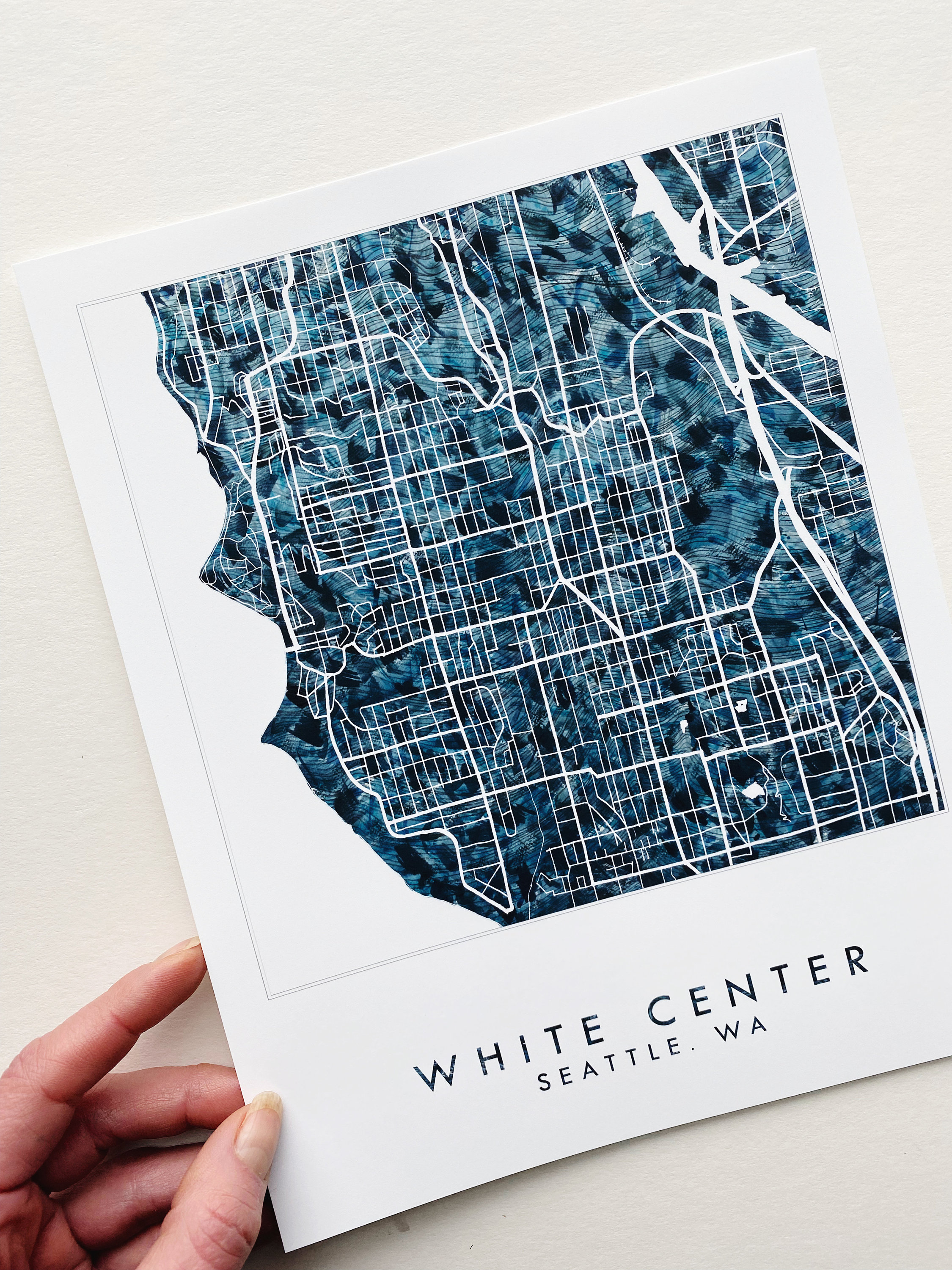 WHITE CENTER West Seattle Map Urban Fabric Watercolor Texture Painting ...