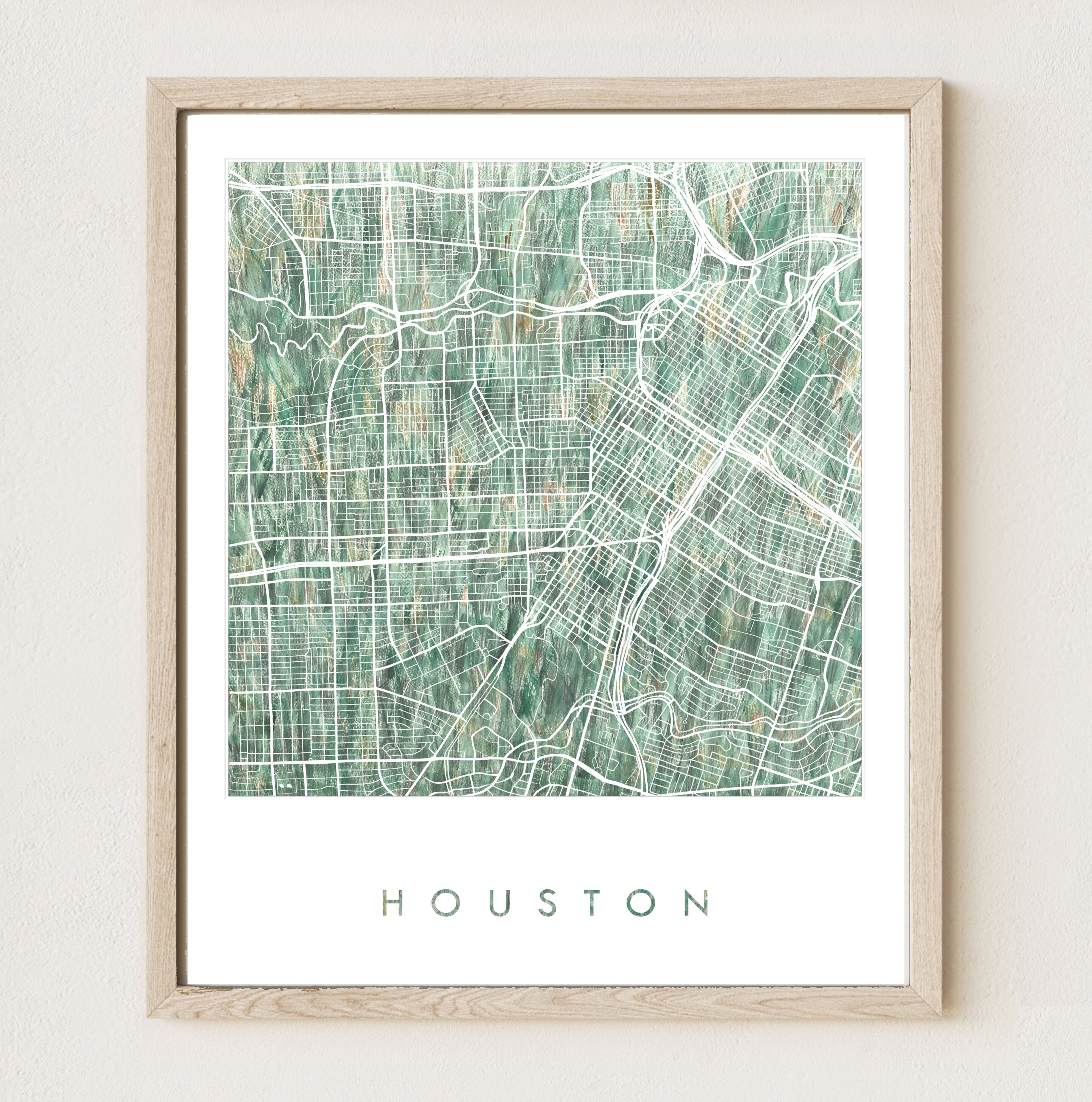 HOUSTON Map Urban Fabric Watercolor Texture Painting Texas City Plan ...
