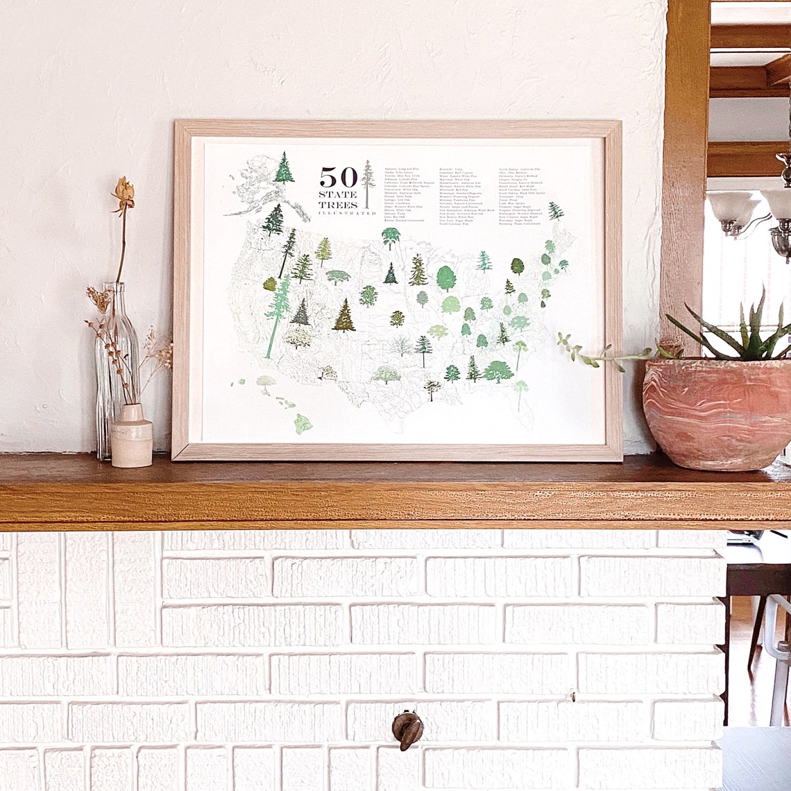 STATE Treescape Map Drawing art Print 50 State Trees America - Etsy