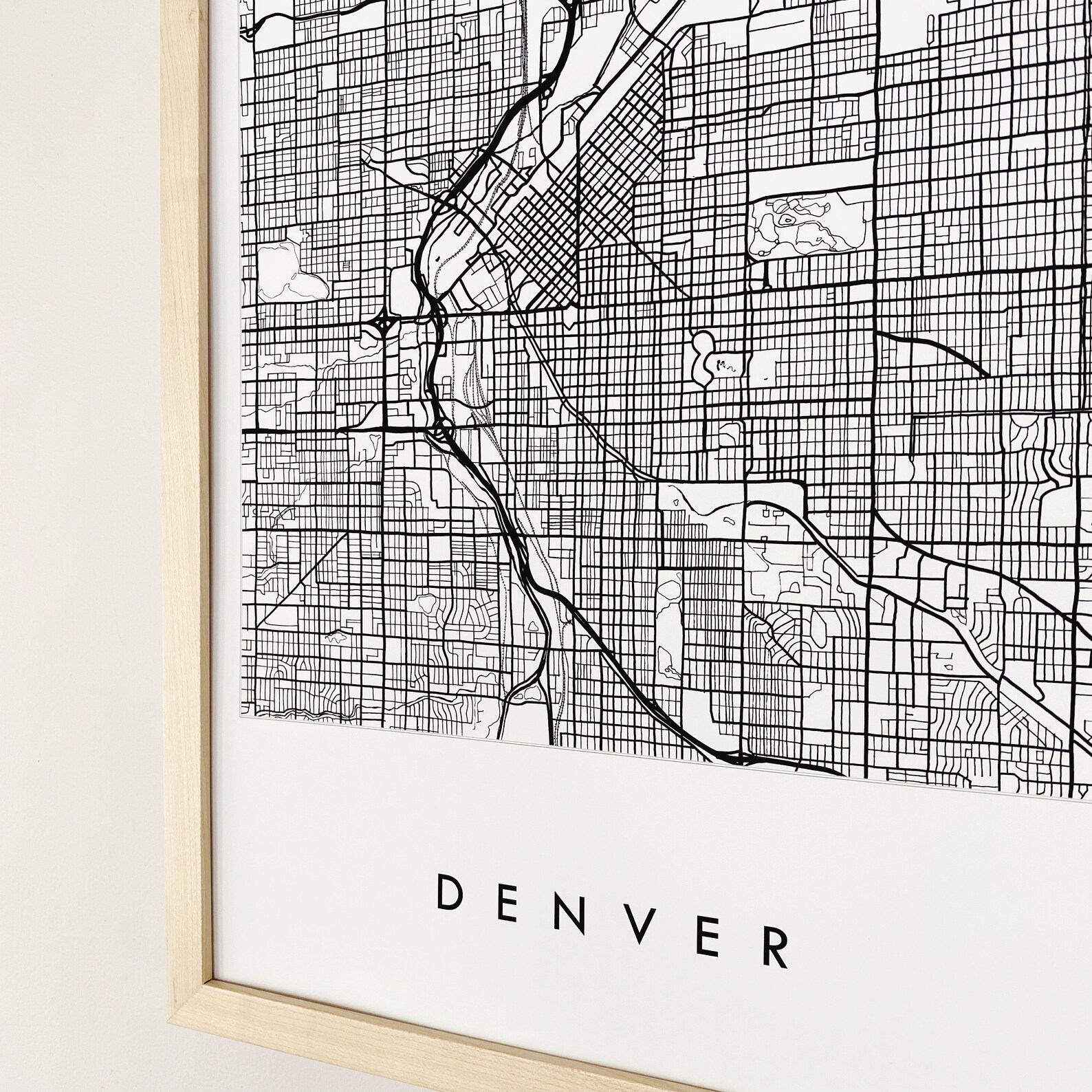 DENVER Street Map COLORADO City Map Drawing Black and White (art Print ...