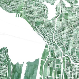 Downtown SEATTLE Map Watercolor Print WASHINGTON City Block Plan (art ...