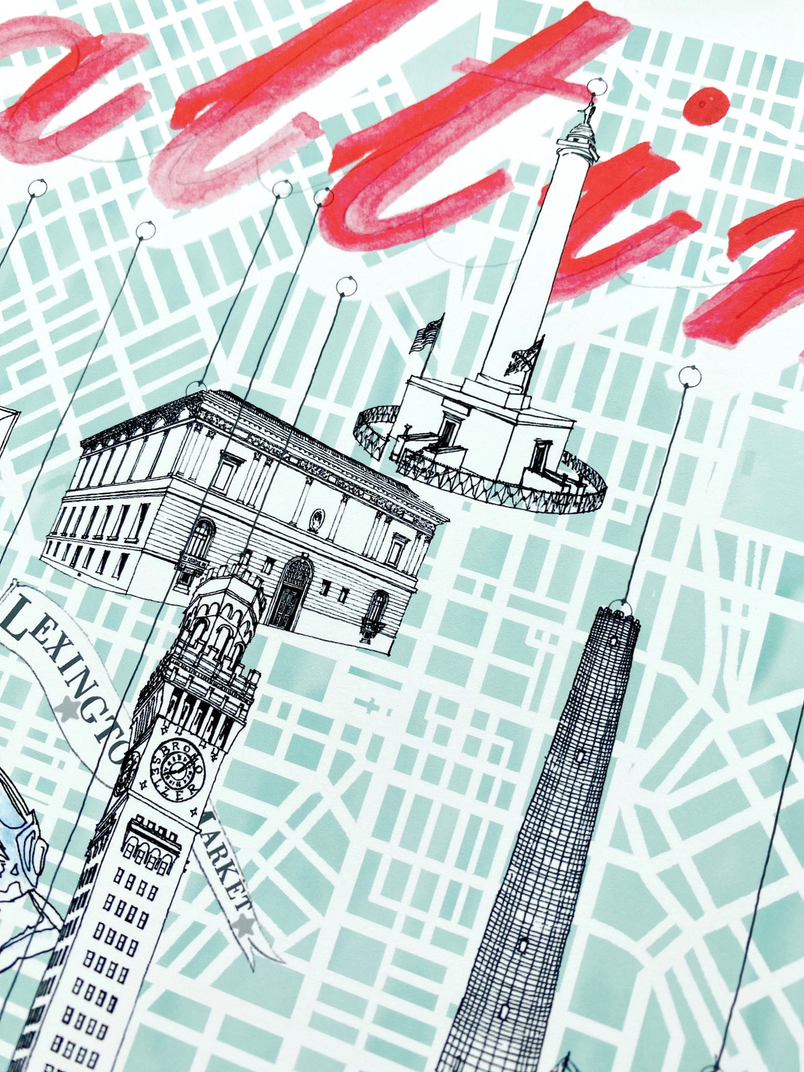 BALTIMORE Hon Charms Landmarks City Map (watercolor Print + Original ...
