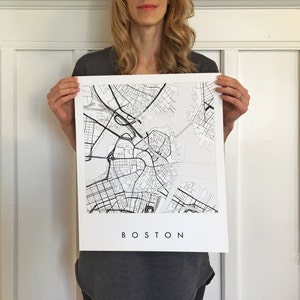 BOSTON Map Street Map MASSACHUSETTS City Map Drawing Black and White ...